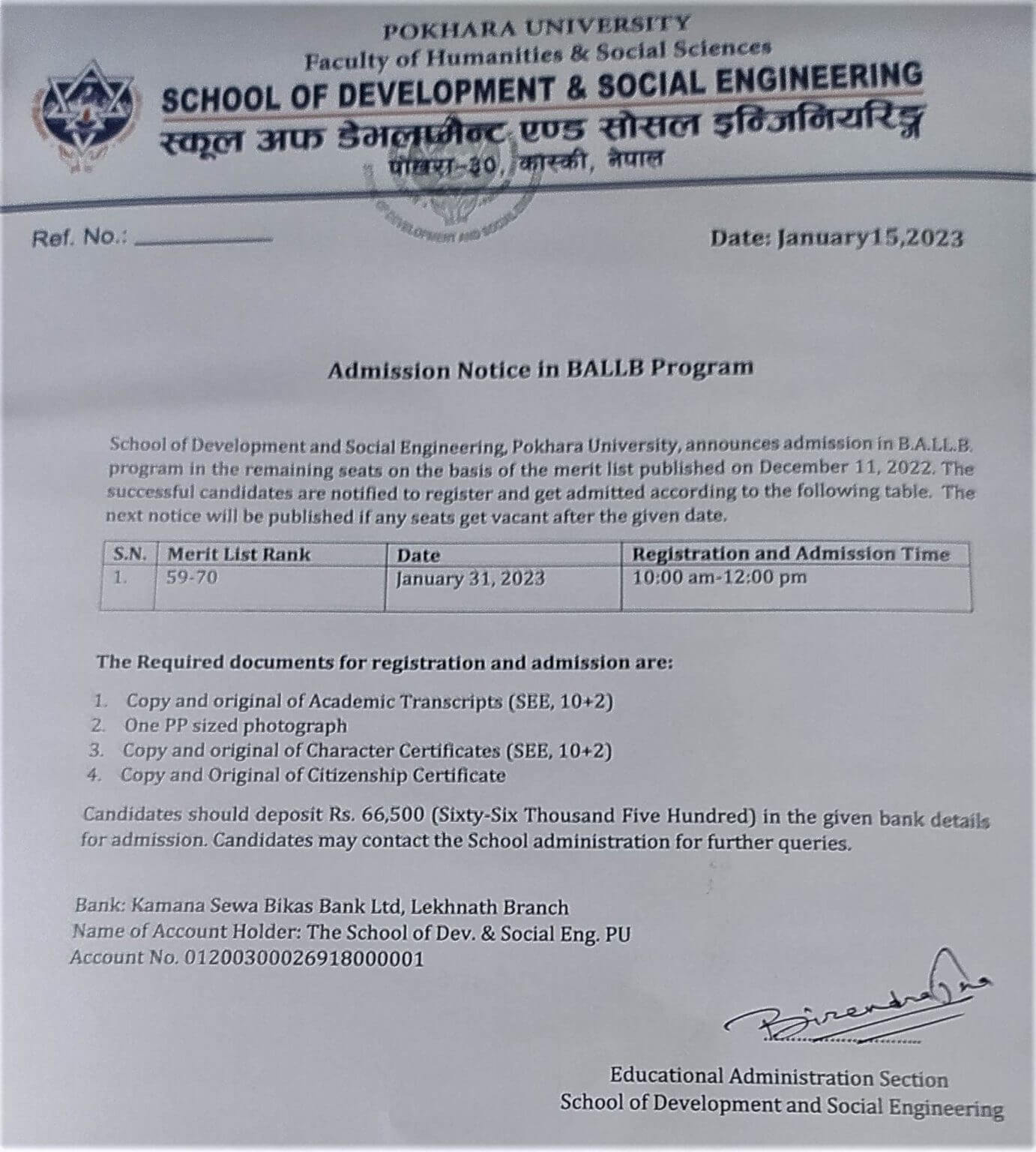 Admission Notice for BALLB Program - Gurubaa Learn