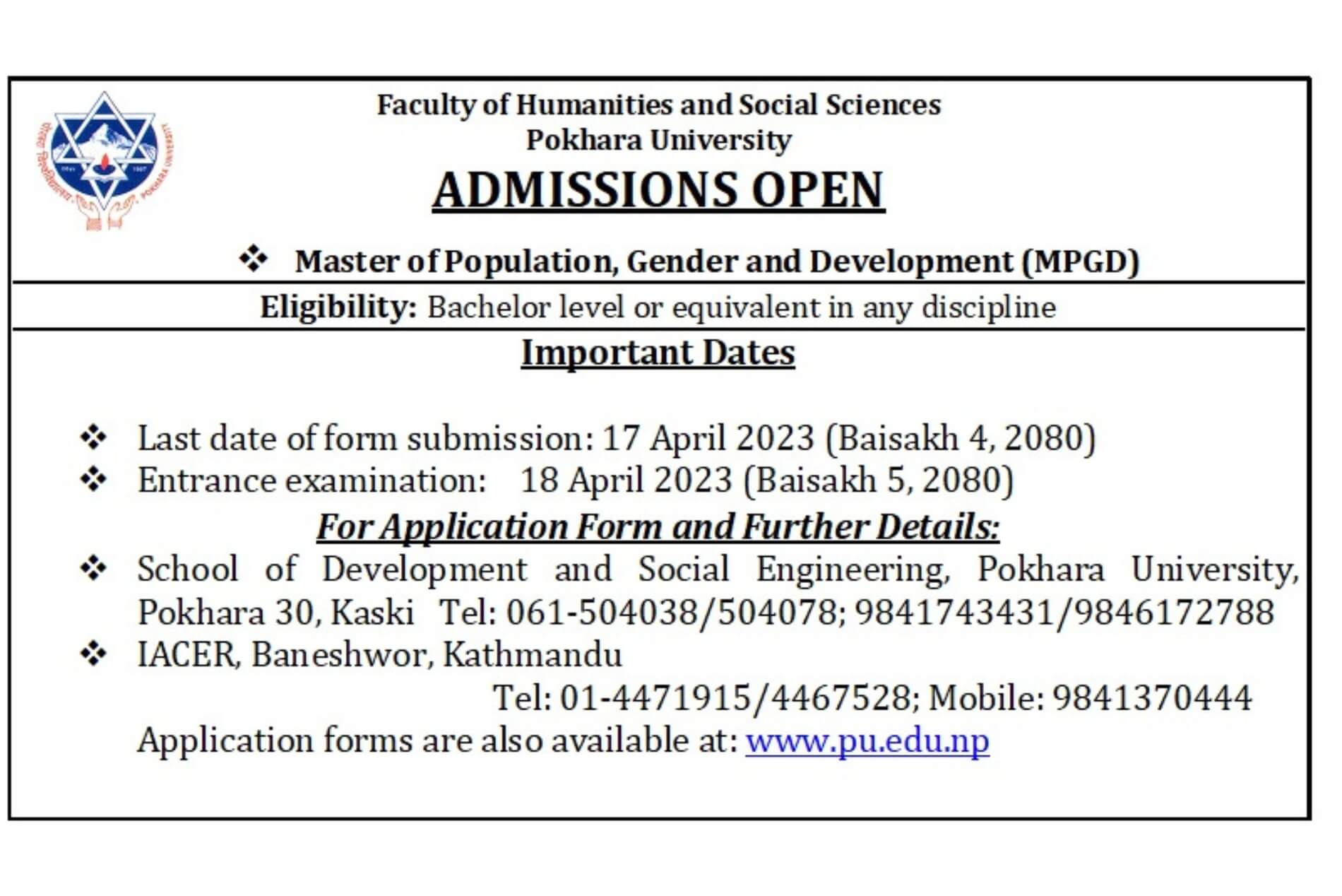 Admission Open for MPGD(Master's Program in Gender and Development ...