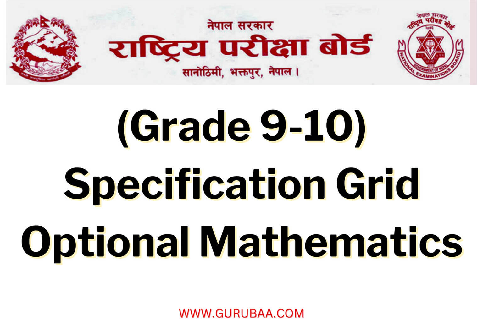 (Grade 9-10)Specification Grid Optional Mathematics - Gurubaa Learn